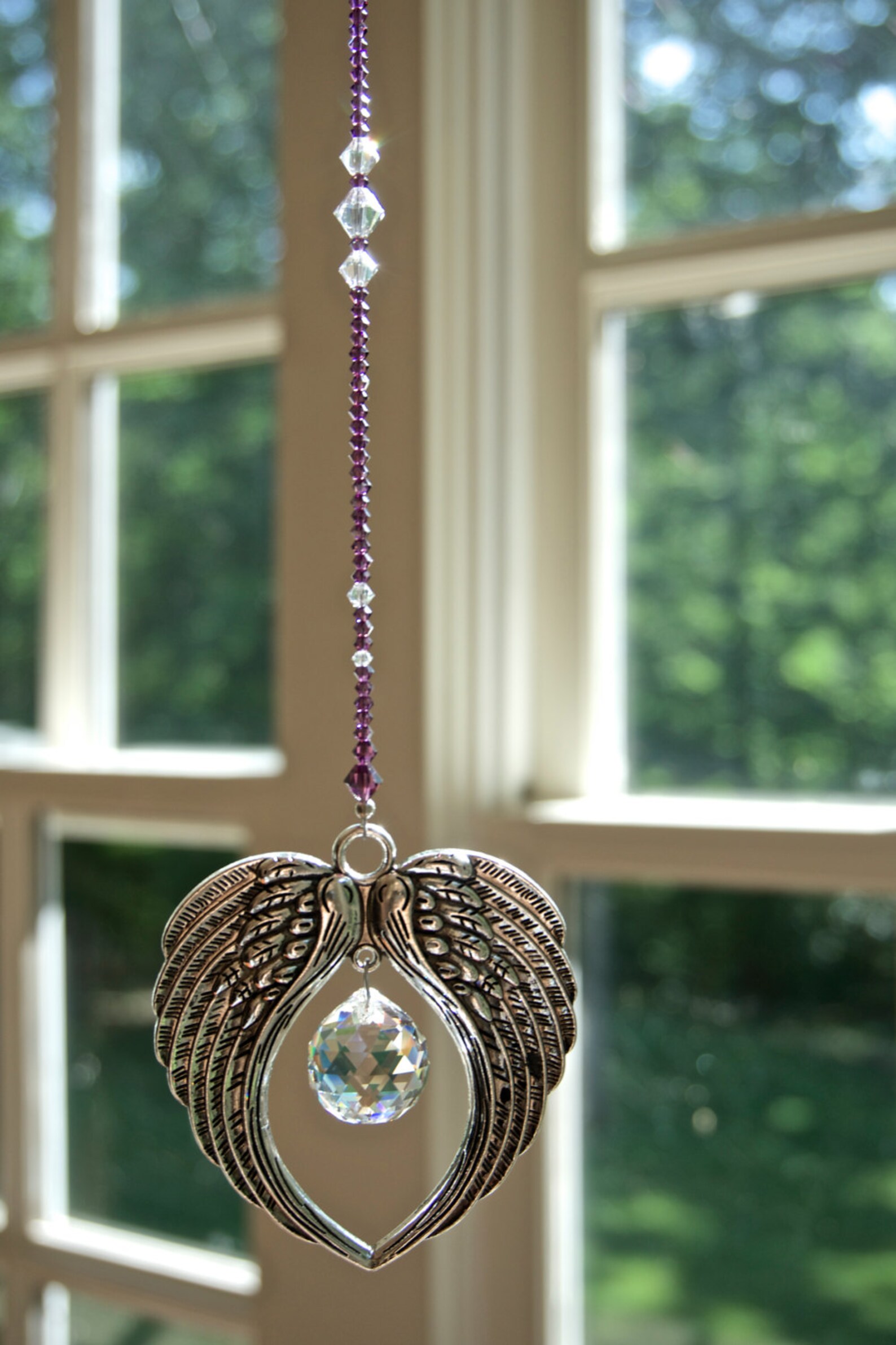 Crystal Suncatcher ANGEL WINGS W/ Clear or AB Swarovski Crystal Ball ...