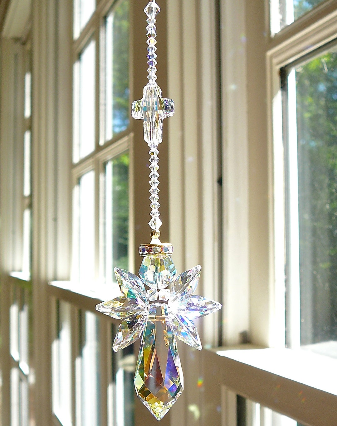 Crystal Angel With Cross, Made W/ Swarovski Crystals, AB Glistens in ...