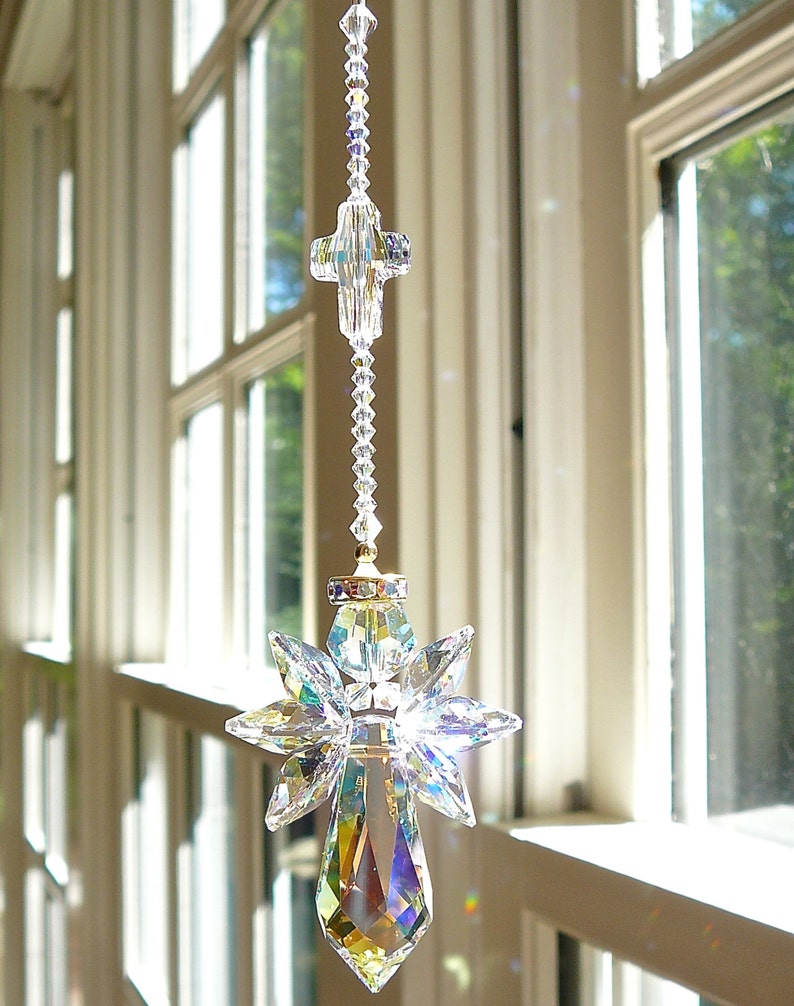 Crystal Angel With Cross Made W/ Swarovski Crystals AB - Etsy
