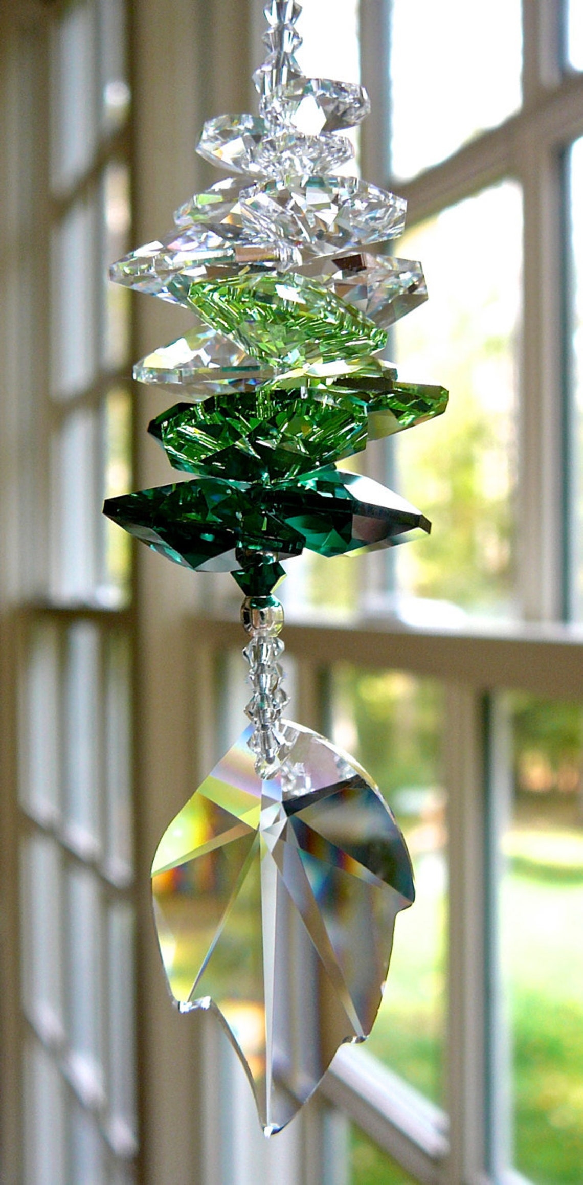 Small Crystal Leaf Car Ornament in a Medley of Clear and Green - Etsy