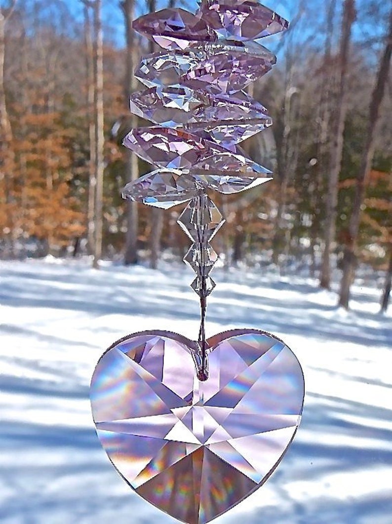 Retired Pink Crystal Heart Suncatcher, Made With Swarovski Pendant and ...