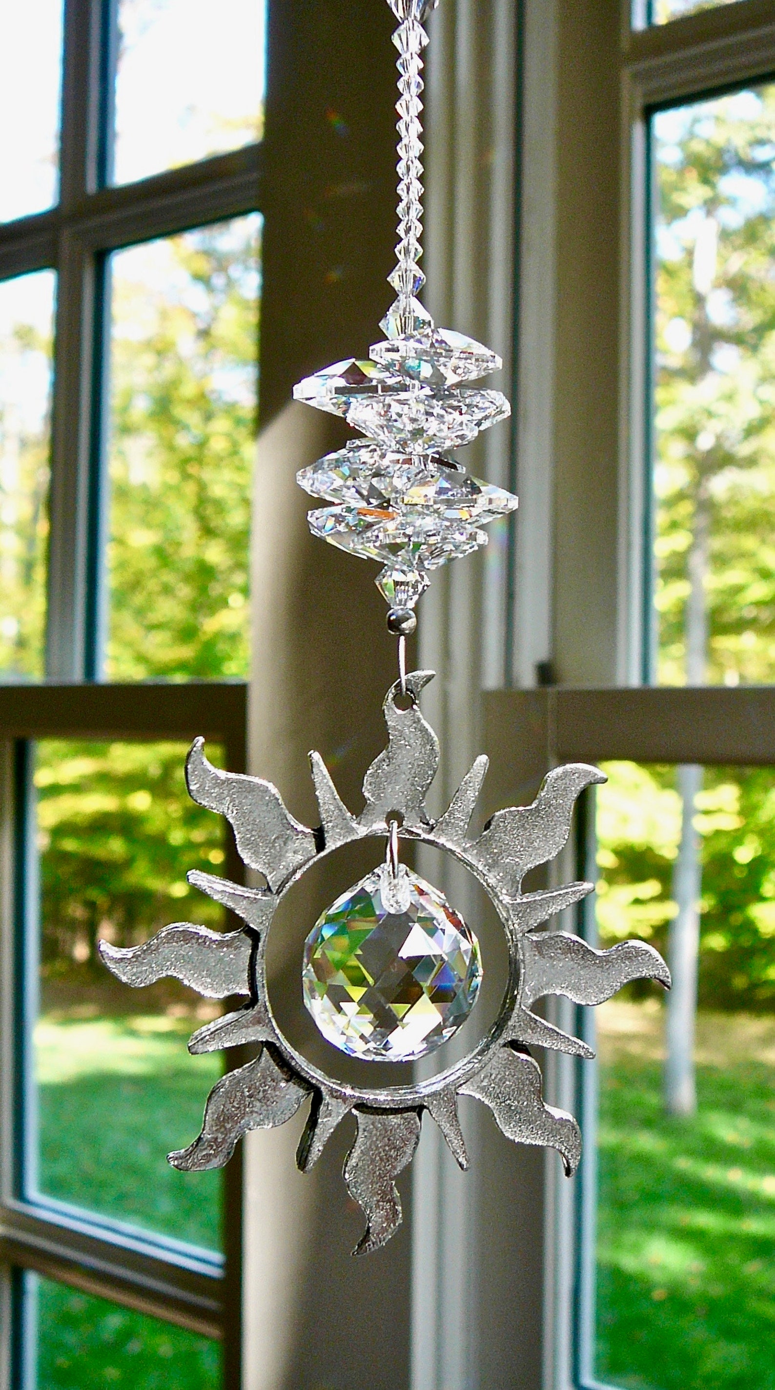 Crystal Pewter Sun Suncatcher for Car Mirror or Home Window in Clear or ...