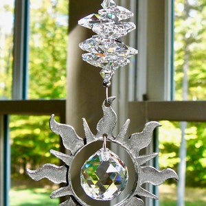 Crystal Pewter Sun Suncatcher for Car Mirror or Home Window in Clear or ...