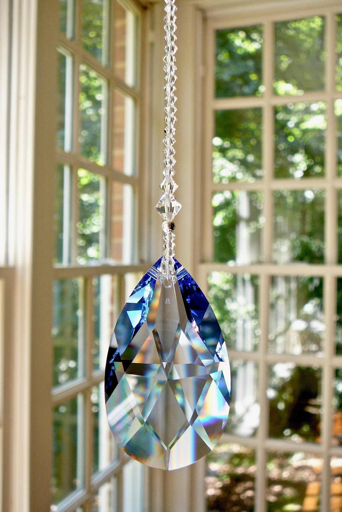 Blue Crystal Suncatcher Prism, Window Decor, Hanging Window Ornament ...