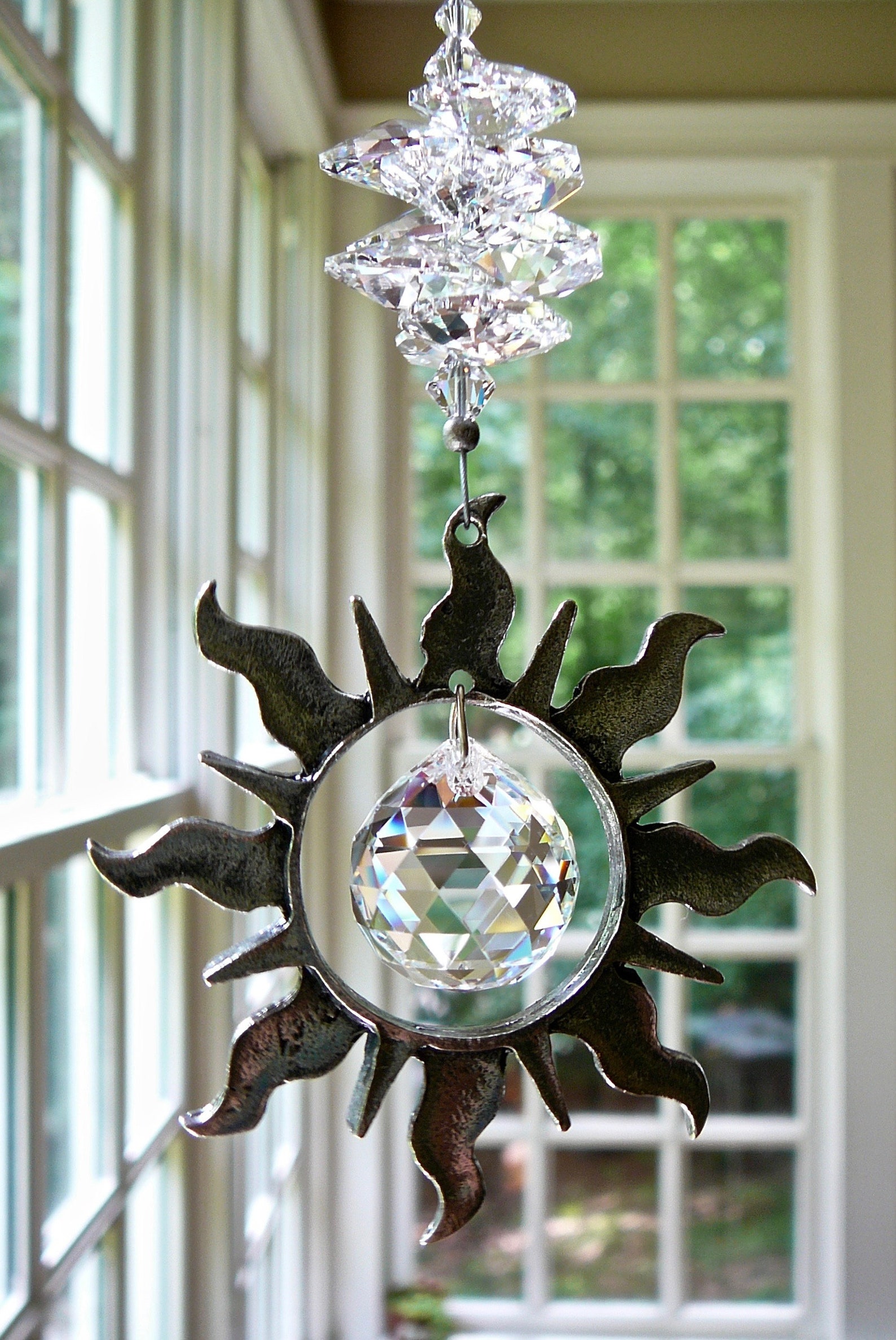 Crystal Pewter Sun Suncatcher for Car Mirror or Home Window in Clear or ...