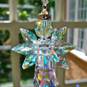 Crystal Angel With Cross, Made W/ Swarovski Crystals, AB Glistens in ...
