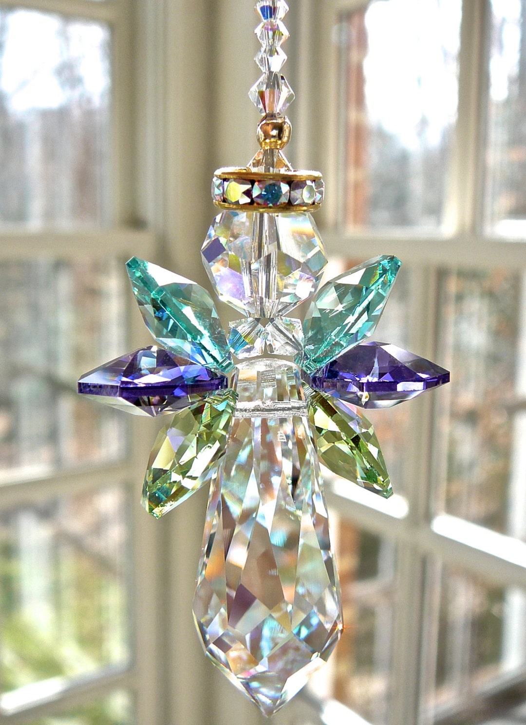 Guardian Angel Sun Catcher in Aurora Borealis and Peacock Colored Wings ...