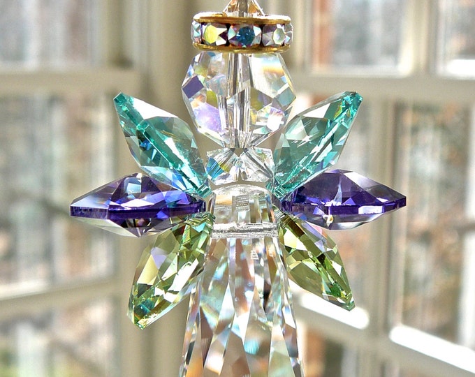 Guardian Angel Sun Catcher in Aurora Borealis and Peacock Colored Wings ...