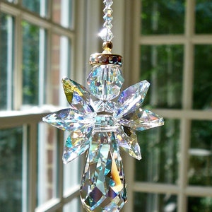 Crystal Angel With Cross, Made W/ Swarovski Crystals, AB Glistens in ...