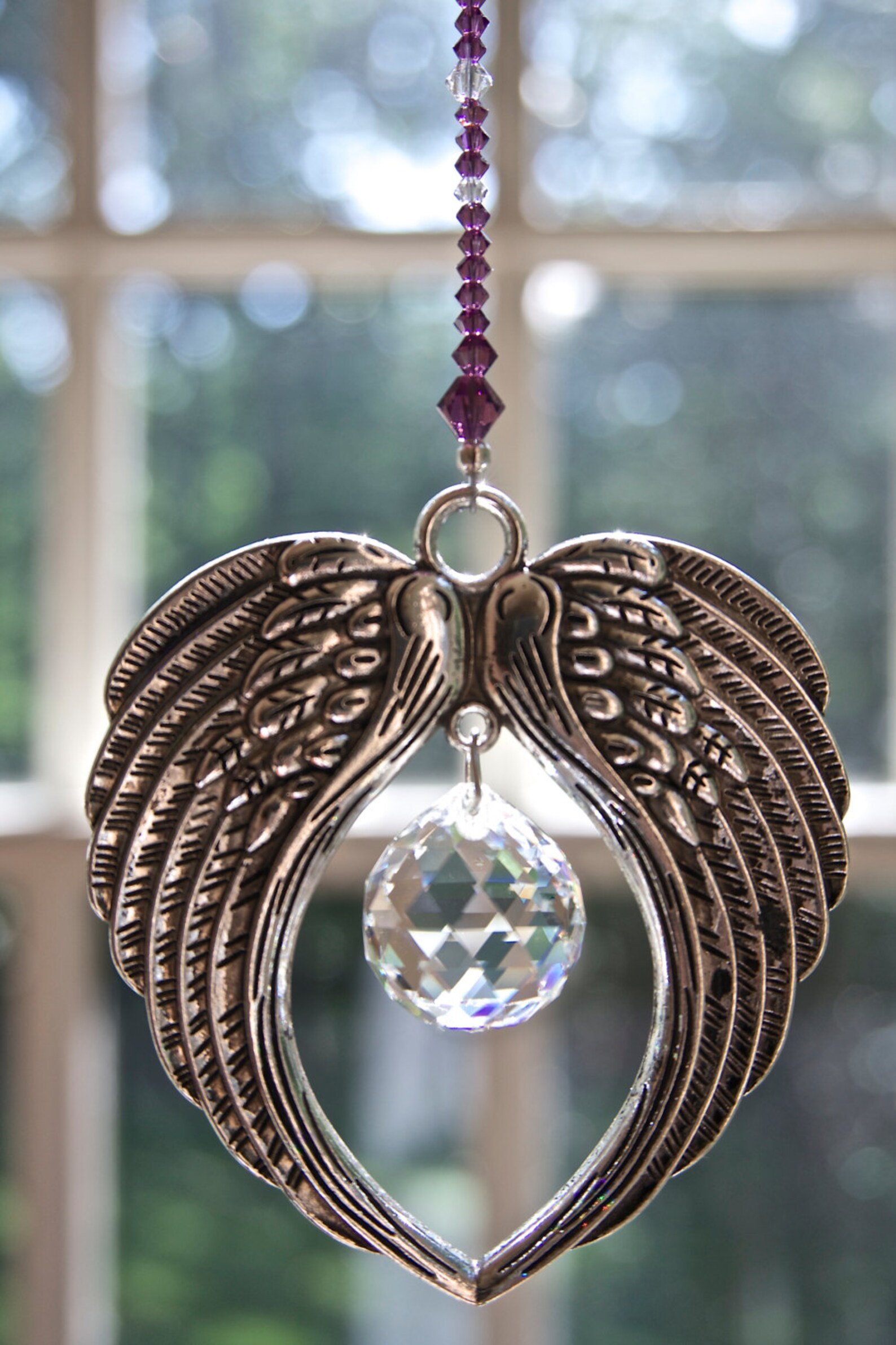 Crystal Suncatcher ANGEL WINGS W/ Clear or AB Swarovski Crystal Ball ...