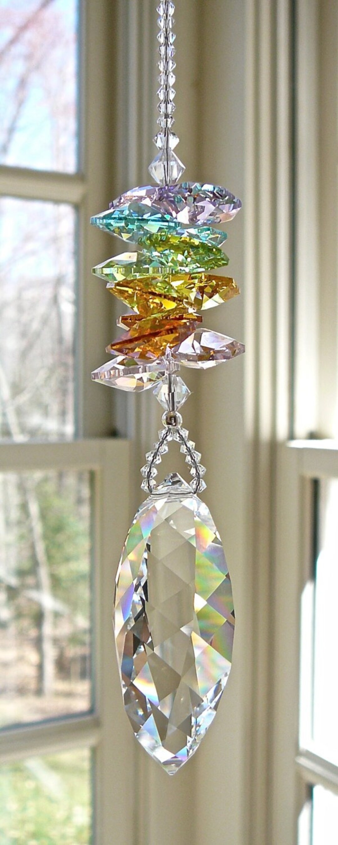 Pastel Rainbow Colored Crystal Suncatcher Made Entirely W/ Swarovski ...