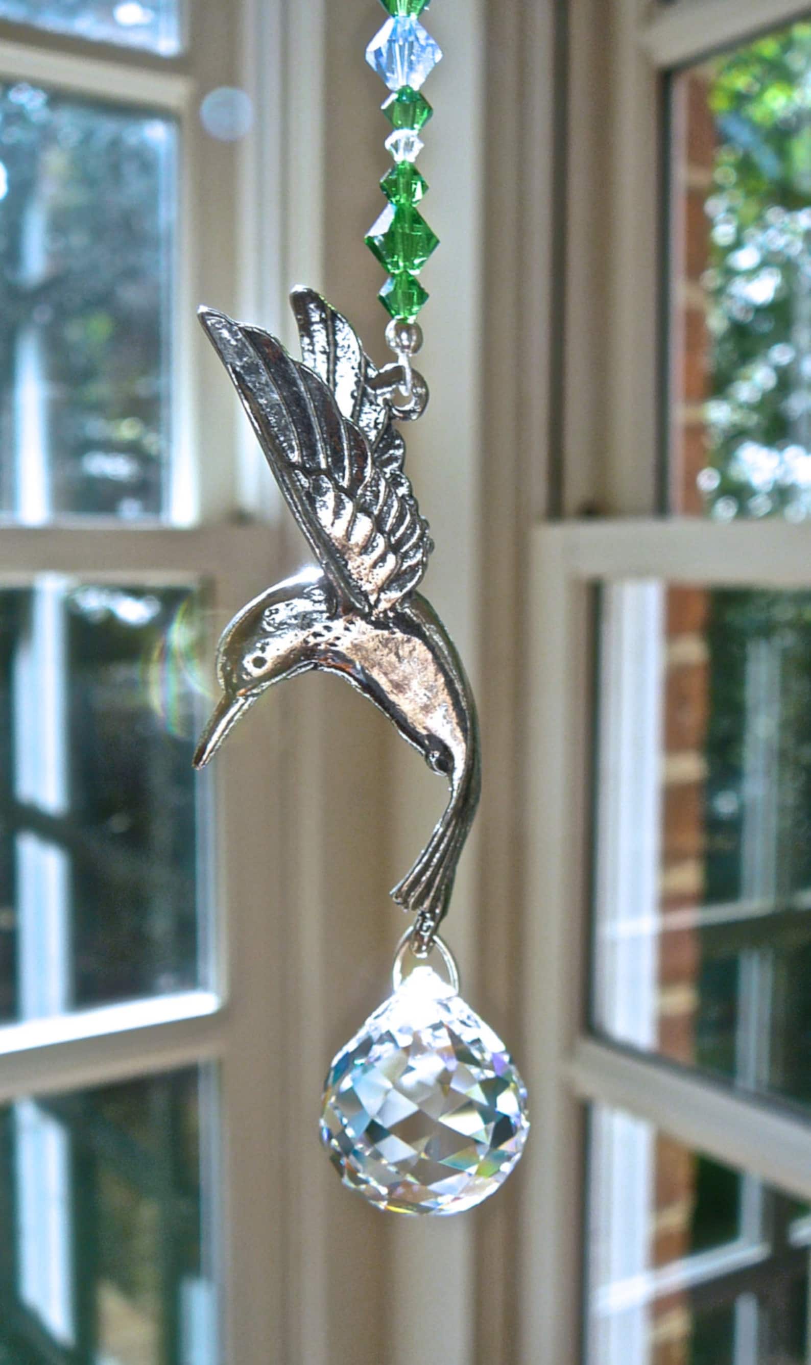 Pewter Hummingbird Window Hanger W/ 20mm Swarovski Crystal - Etsy