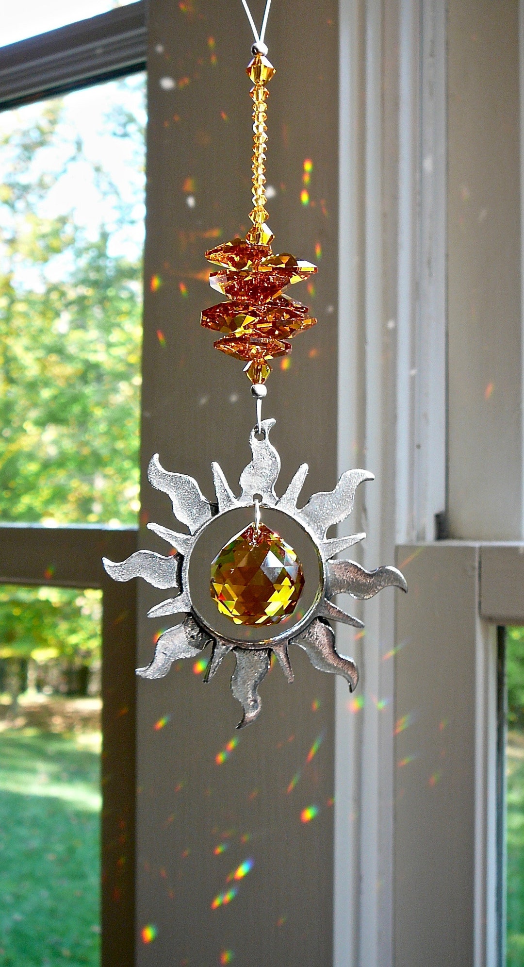 Crystal Pewter Sun Suncatcher for Car Mirror or Home Window in Clear or ...