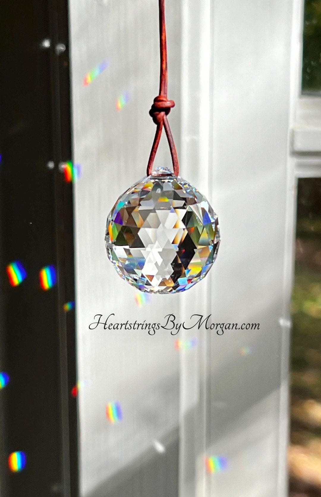 Swarovski 20 or 30mm Crystal Ball on Leather, Suncatcher, Widow Prism ...