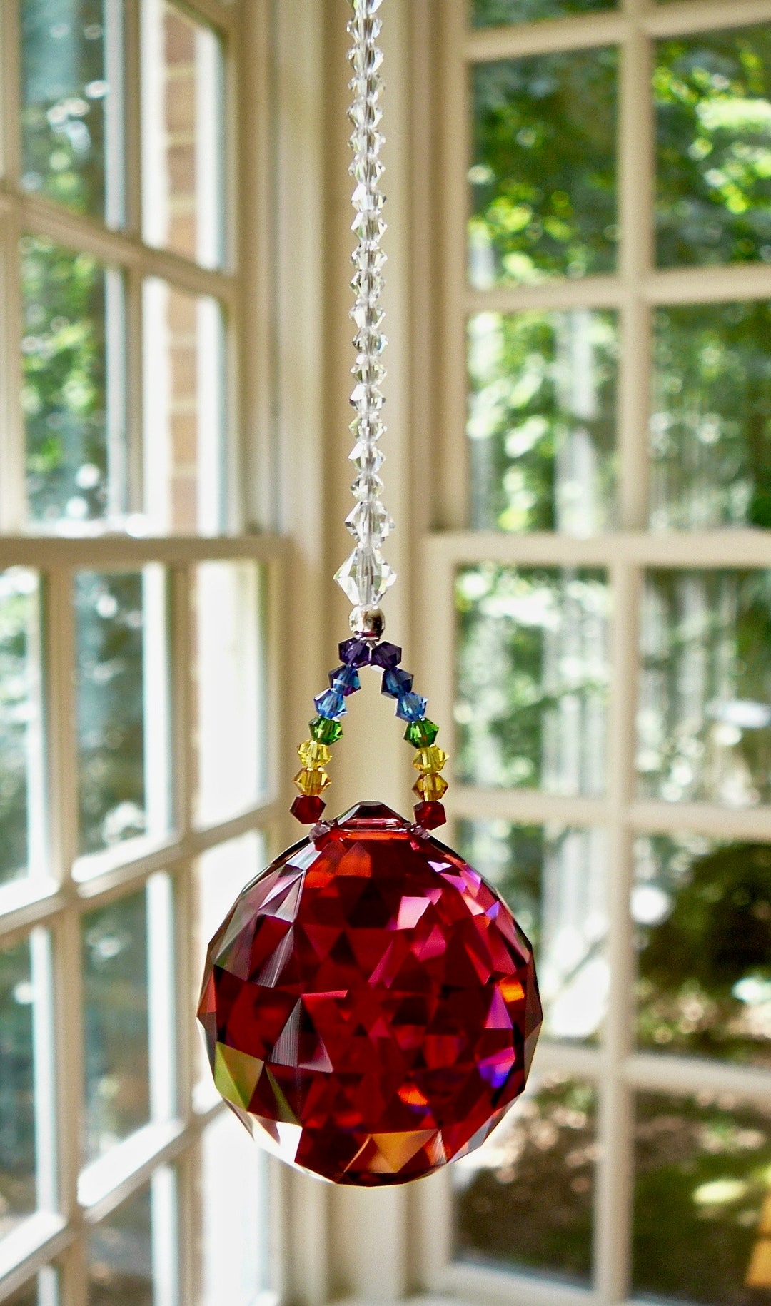 Red Crystal Sun Catcher, Chakra Crystals Made With a 30mm Swarovski ...
