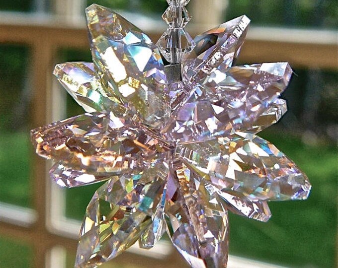 Pink and Clear AB Crystal Cluster Suncatcher Prism, Made W/ Swarovski ...