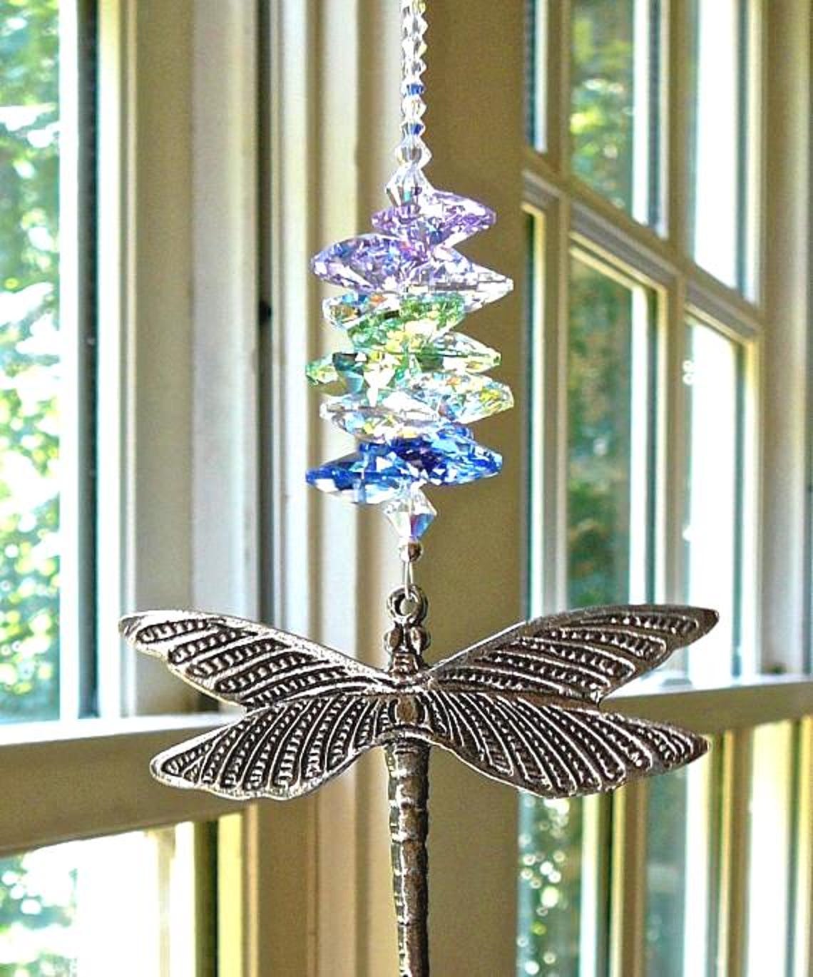 Dragonfly Suncatcher, Made W/ Pewter Dragonfly, Swarovski Crystals and ...