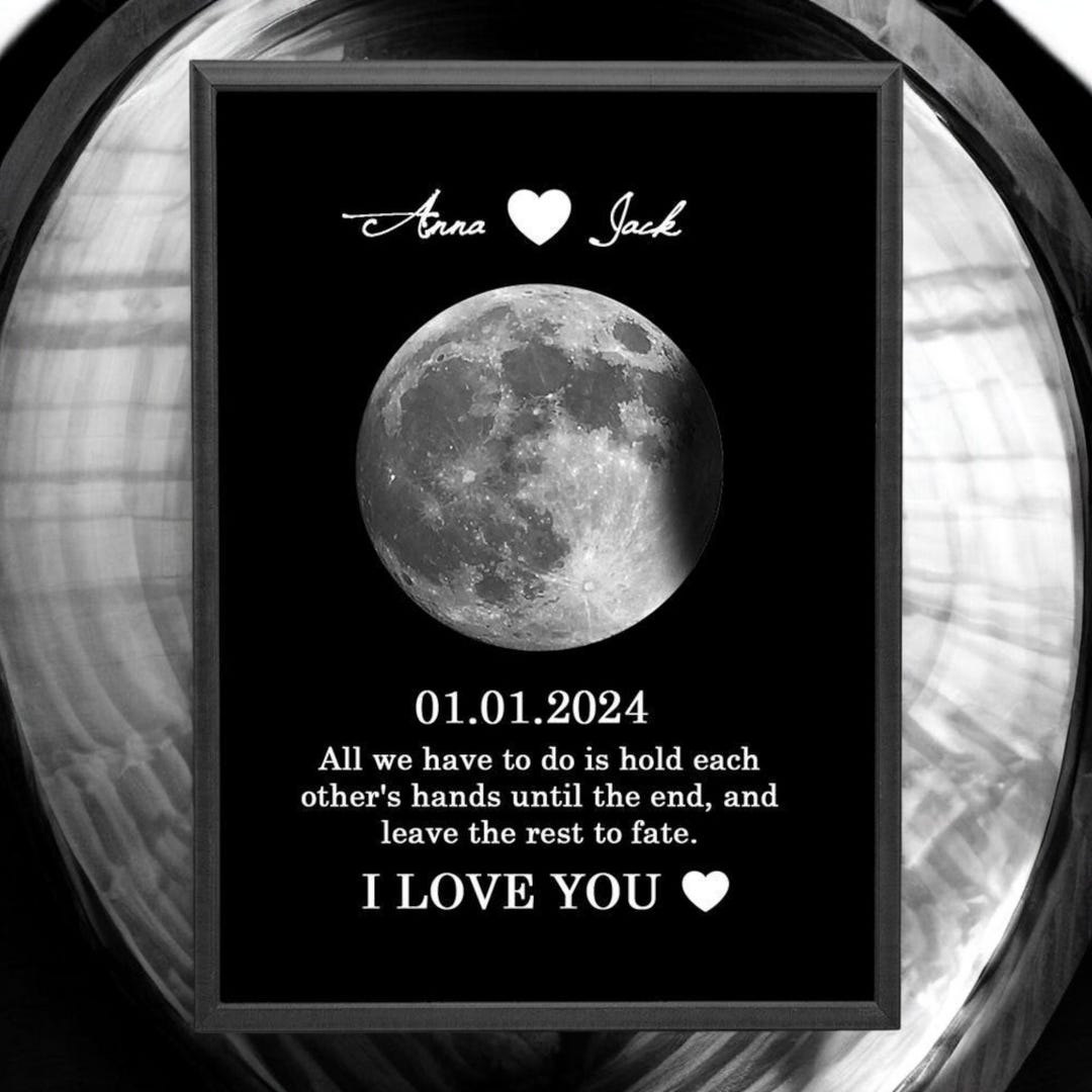 Custom Modern Moon Phase Photo Frame, Personalized Name & Date Wall ...