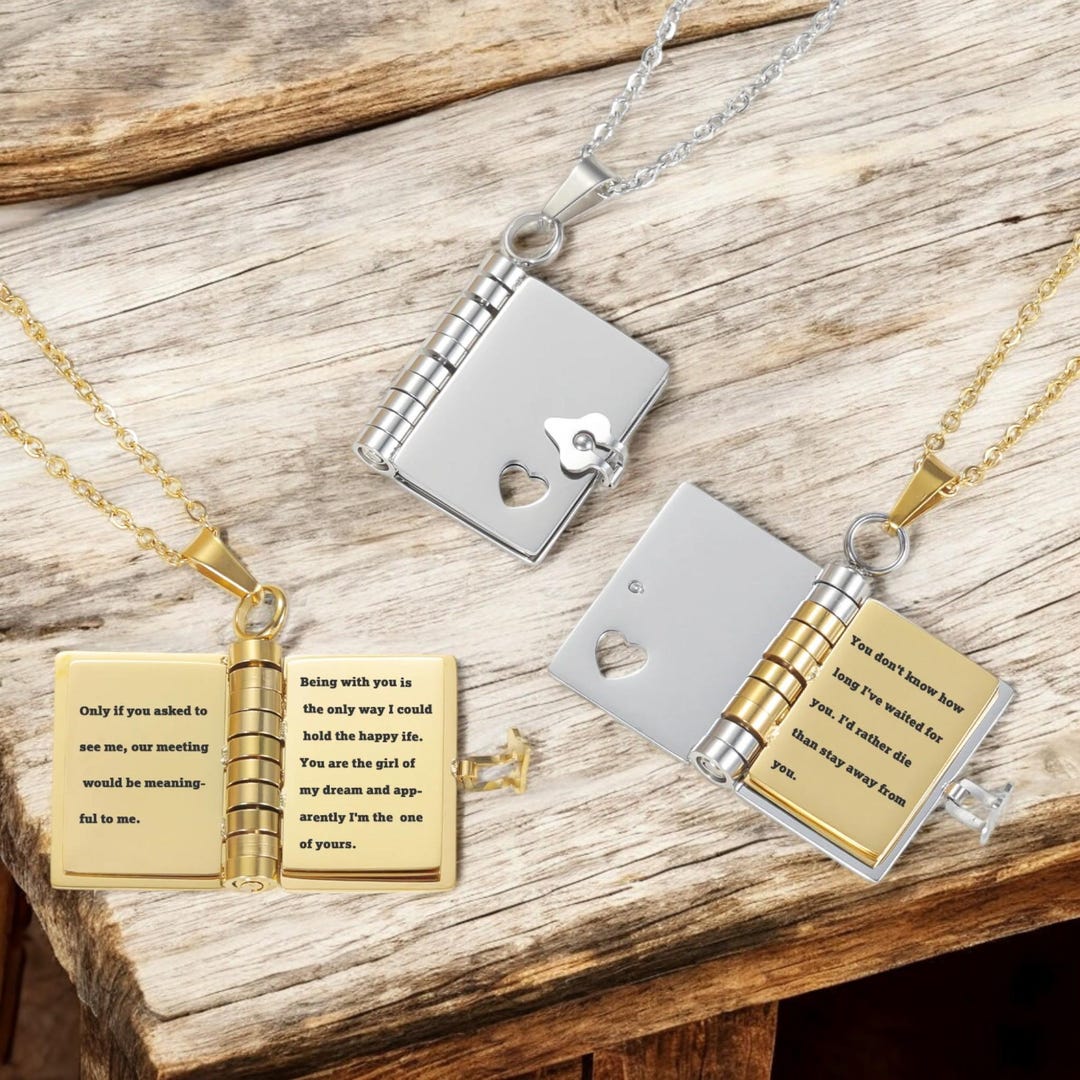 Personalized Book Necklace Custom Stainless Steel Pendant for Kids ...