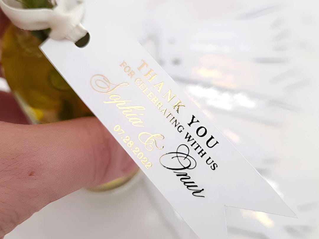 50 Custom Wedding Tags Gold Foil Name Tags, Personalized Thank You ...