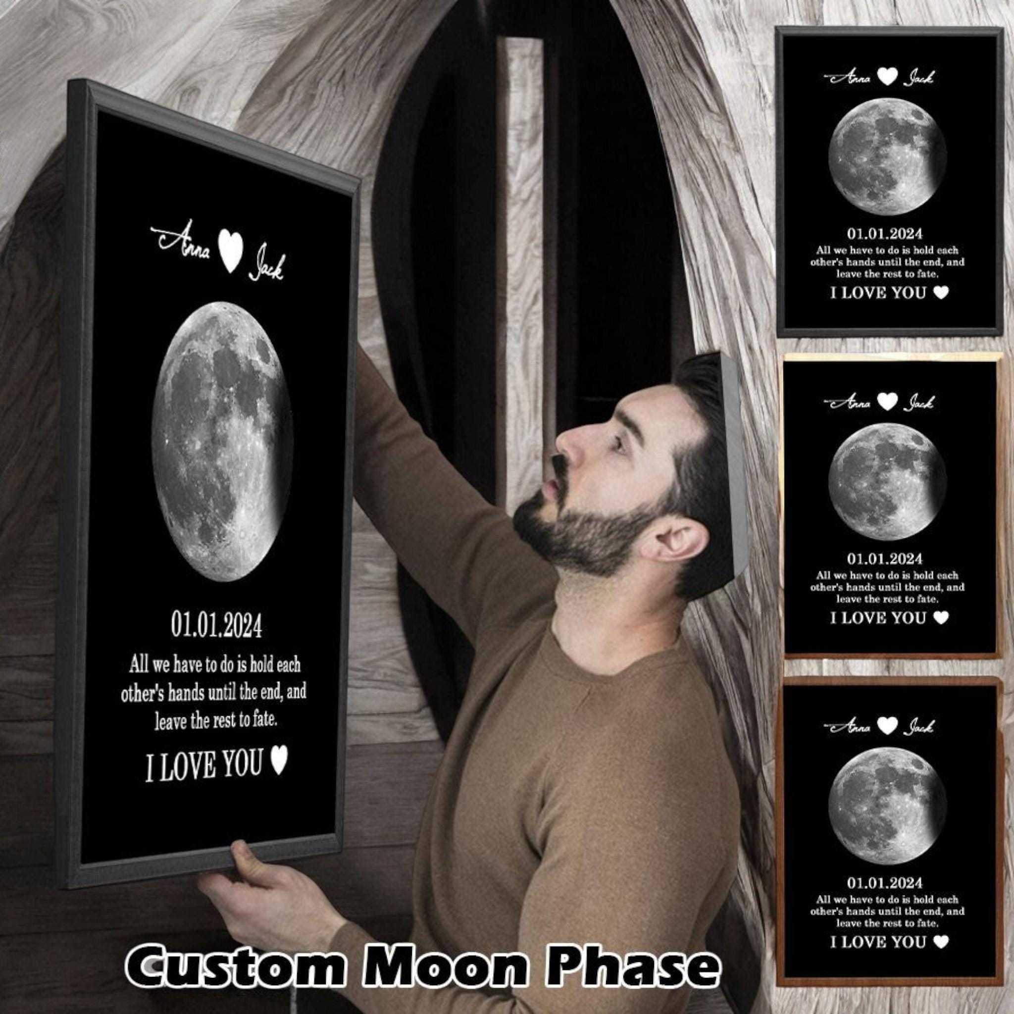 Custom Modern Moon Phase Photo Frame, Personalized Name & Date Wall ...
