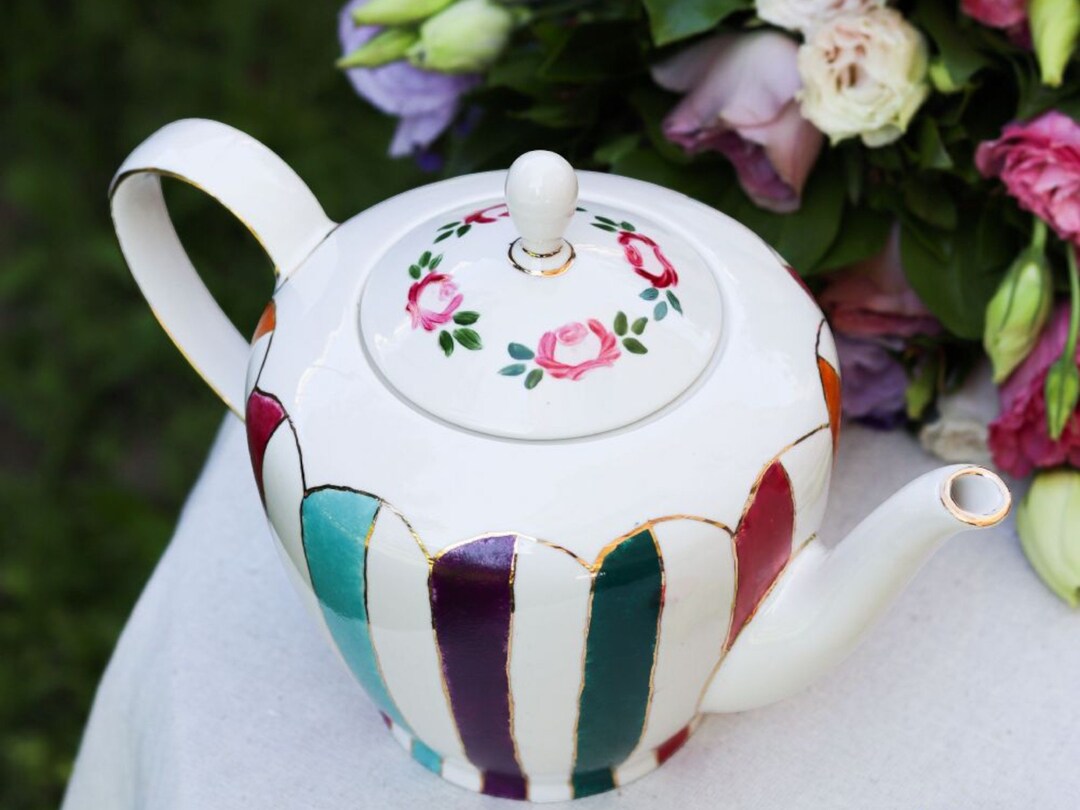 Handmade Porcelain Teapot With 24k Gold Detailing Elegant Tea Pot ...