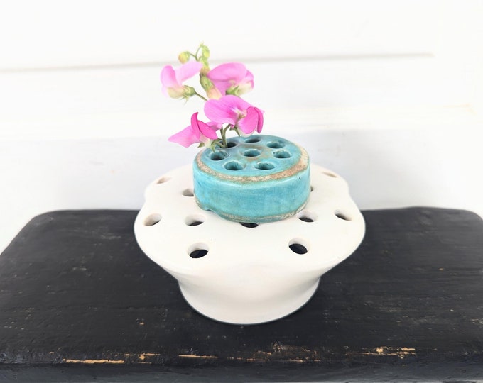 Pair Vintage Ceramic Floral Frogs, Vintage Floral Frogs, Vintage Flower Arranging, White Ceramic ...