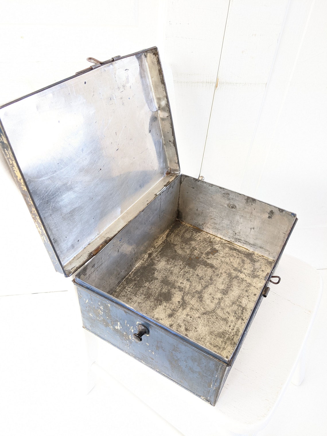 Vintage Metal Box Antique Blue Box Vintage Blue Metal Box | Etsy