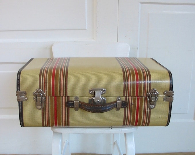 Vintage Striped Suitcase Brown Tan Suitcase Vintage Case - Etsy