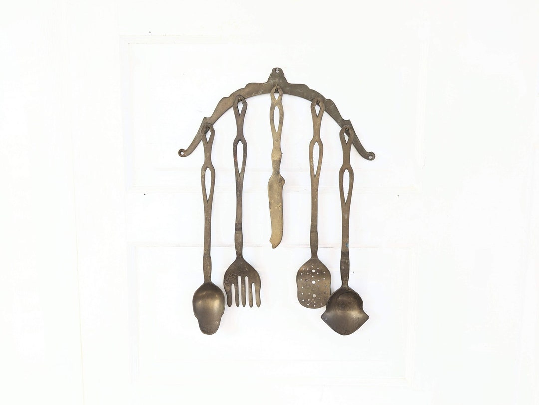 Set of Vintage Brass Serving Utensils, Hanging Serving Brass Utensils ...