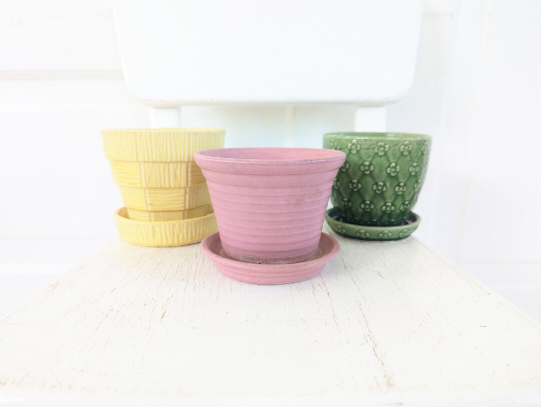 Set Vintage Pots, Vintage Plant Pot, Vintage Planter, Vintage Indoor ...