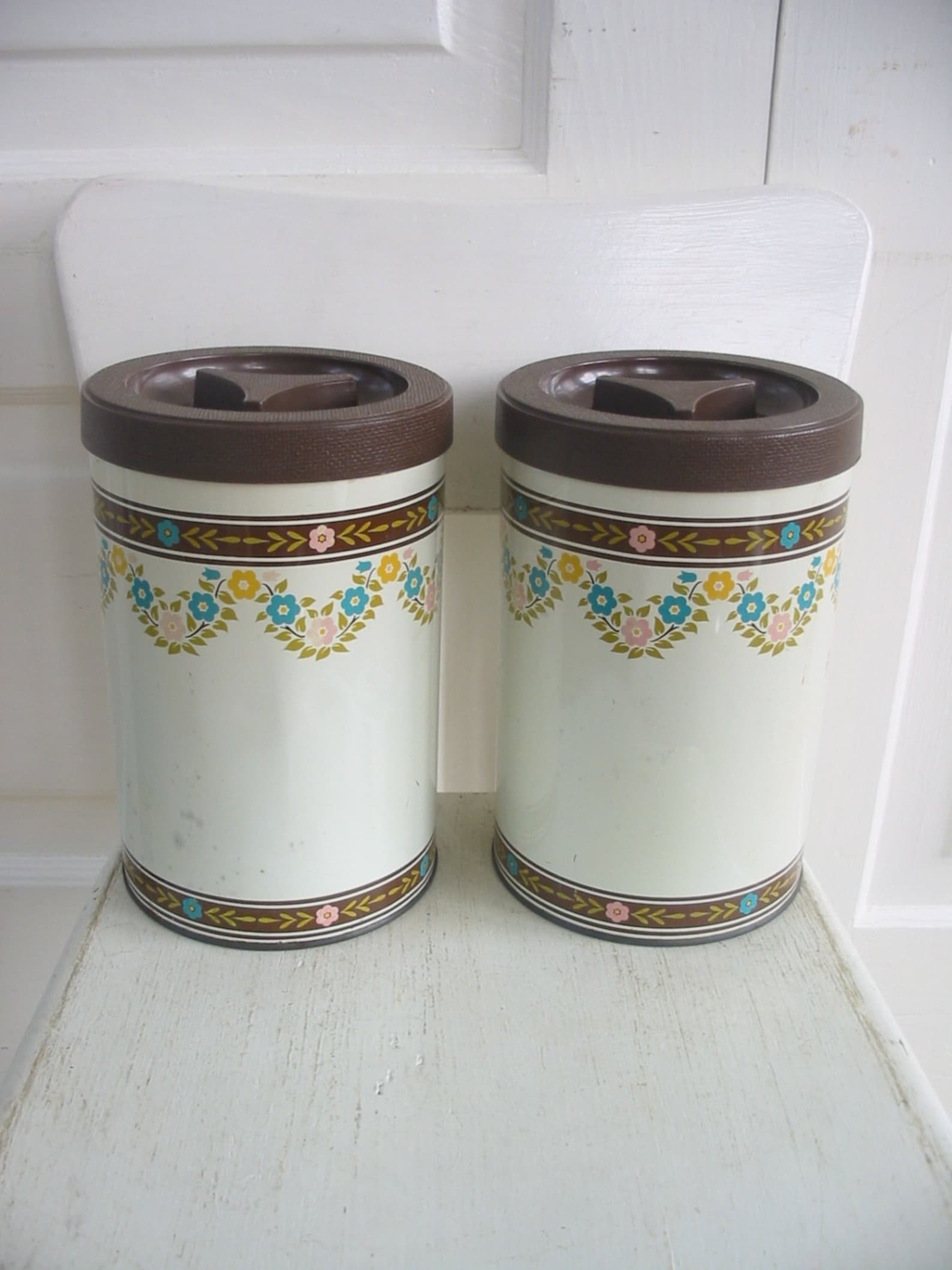 Vintage Canister Set Flowers Canister Set Brown Pink - Etsy