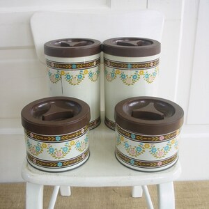 Vintage Canister Set, Flowers Canister Set, Brown Pink Canisters, Retro ...