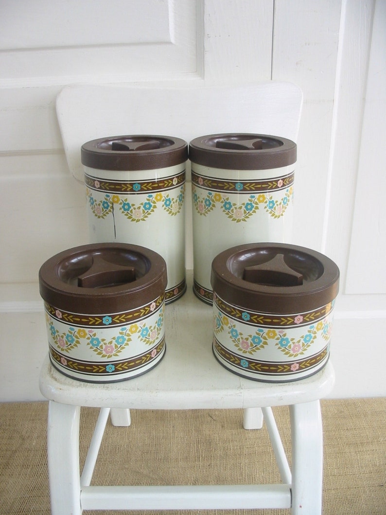 Vintage Canister Set Flowers Canister Set Brown Pink - Etsy