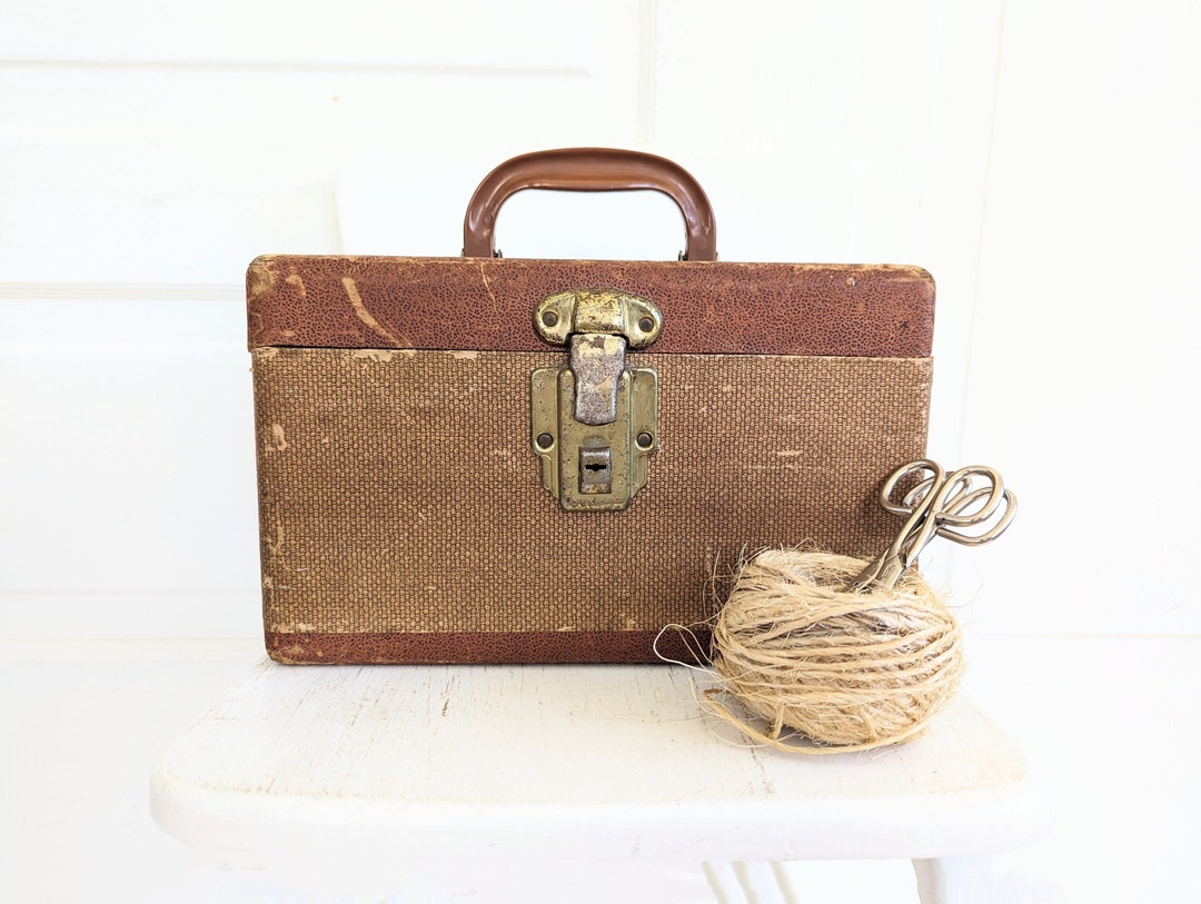 Vintage Brown Train Case, Small Vintage Suitcase, Small Brown Suitcase ...