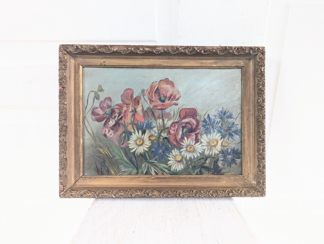 Antique Floral Painting, Vintage Daisy Painting, Antique Floral Oil ...