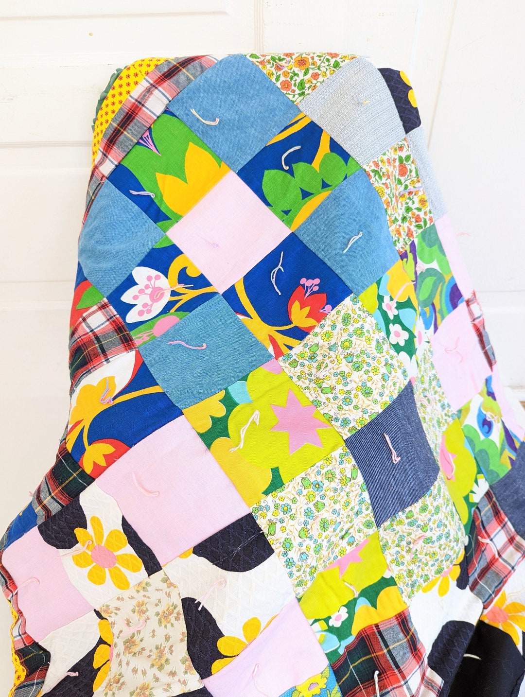Vintage Scrap Quilt, Vintage Patchwork Quilt, Vintage Reversible Quilt ...