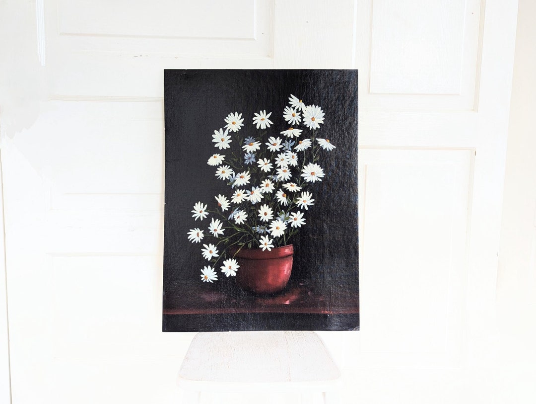 Large Vintage Daisy Painting, Vintage Floral Painting, Vintage White ...