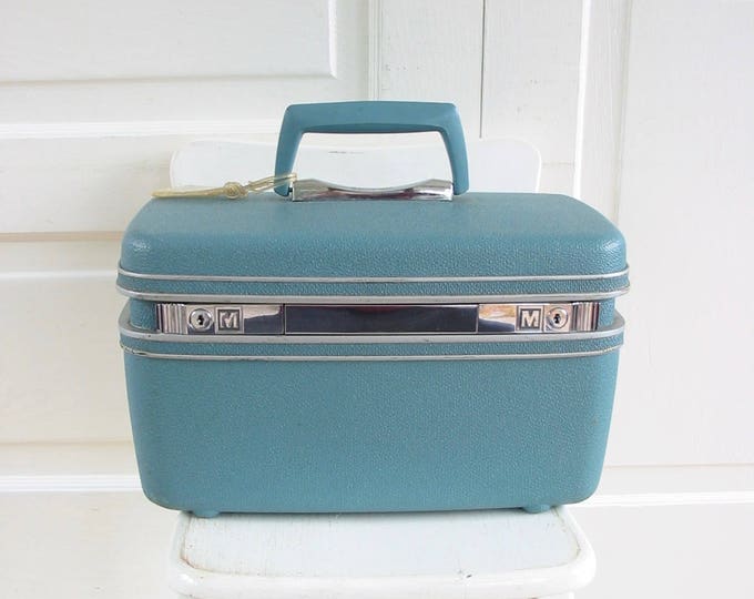 Vintage Train Case, Blue Train Case, Blue Suitcase, Retro Storage ...