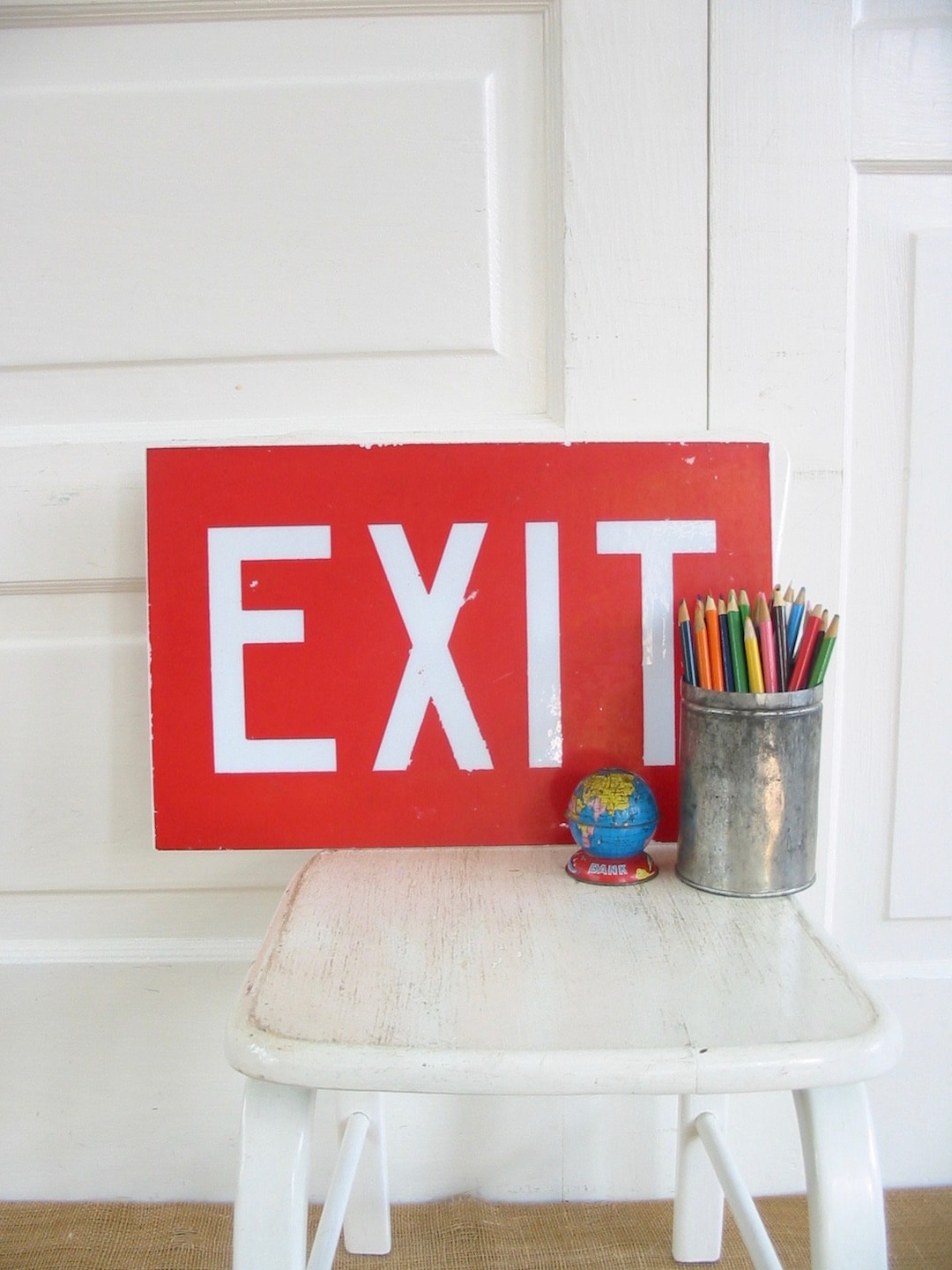 Vintage Exit Sign, Vintage Sign, Glass Sign, Vintage Exit Sign, Red ...