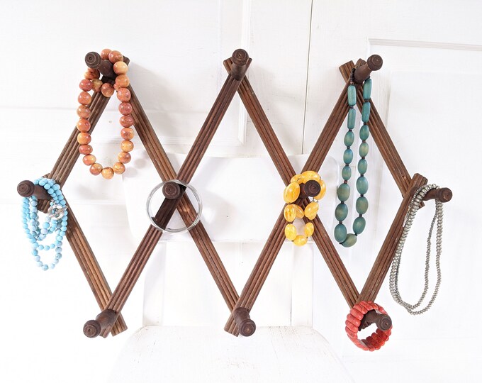 Vintage Wood Accordion Rack, Clothes Hanger, Jewelry Organizer, Hat ...