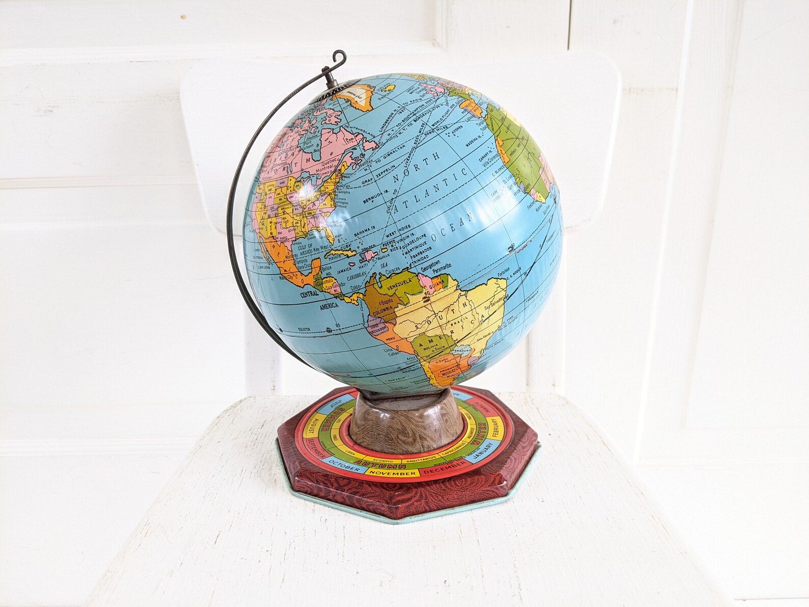 Vintage Metal Globe Medium Metal Globe Seasons Globe Zodiac | Etsy