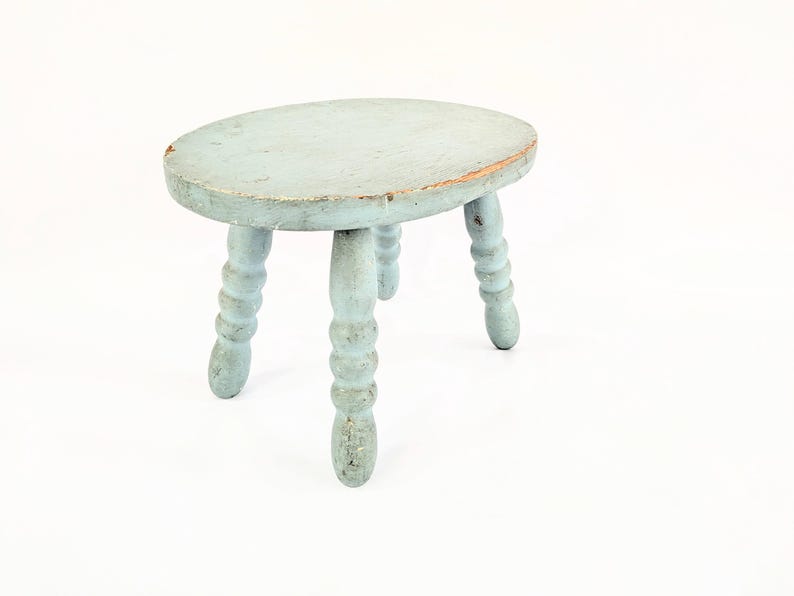 Vintage Blue Stool, Vintage Blue Footstool, Vintage Wood Stool, Shabby ...