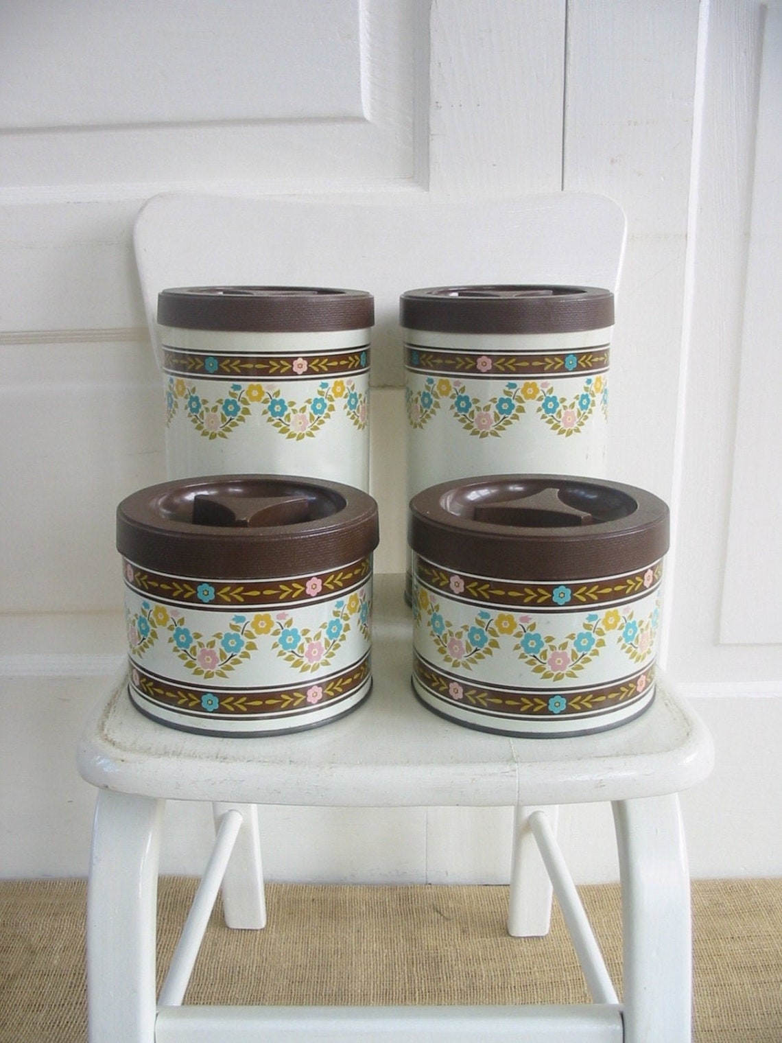Vintage Canister Set Flowers Canister Set Brown Pink - Etsy