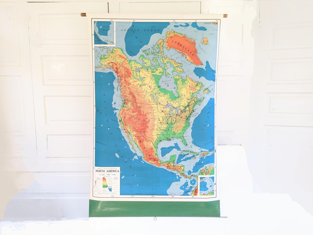 Vintage Pull Down Map of United States, Vintage USA School Map ...