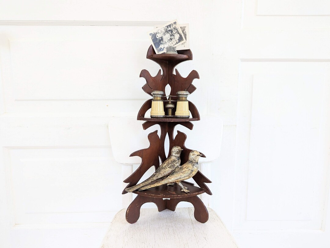 Vintage Wood Corner Shelf, Small Vintage Shelf, Vintage Bird Shelf ...