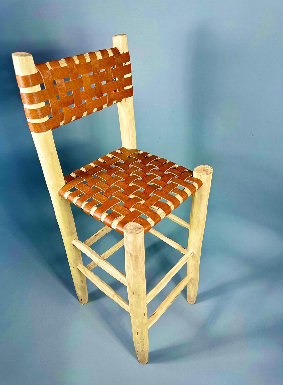 Moroccan Stool Bar With Backrest in Leather - Etsy