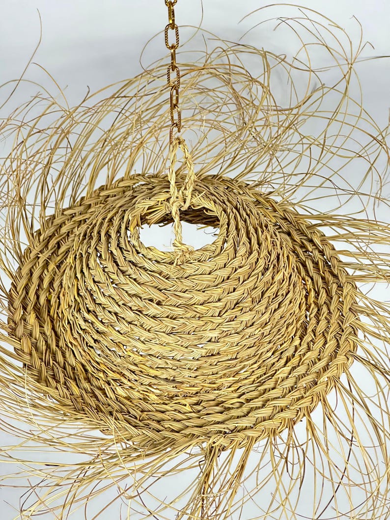 Moroccan Boho Straw Pendant Light – Eco-friendly Woven Straw Lampshade ...