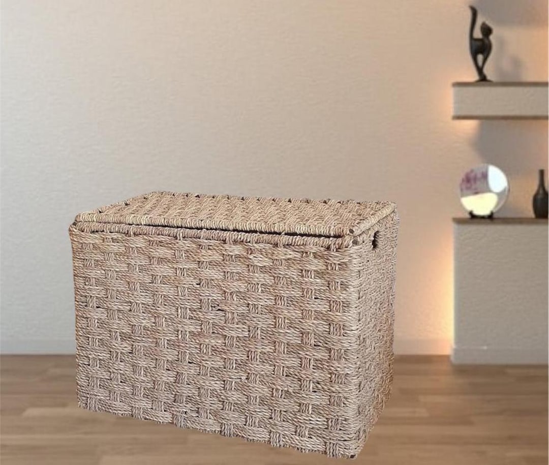 Woven Wicker Toy Box, Rattan Palm Storage Trunk and Storage Basket ...