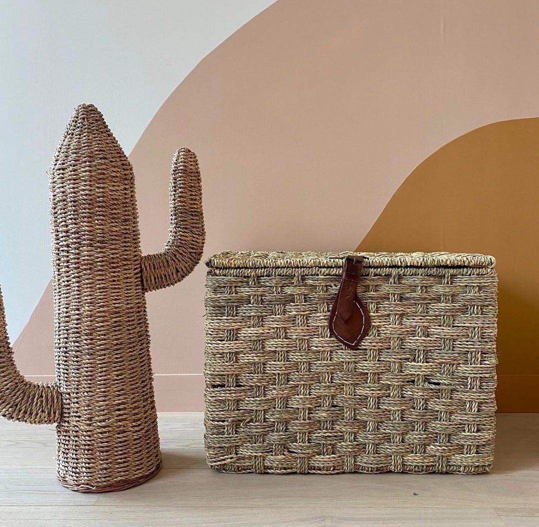Woven Wicker Toy Box, Rattan Palm Storage Trunk and Storage Basket ...
